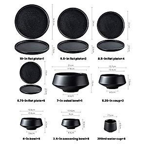 Stylish Dinner Plates,Ceramics Dinnerware Set, Black Glaze 34 Pieces Plates and Bowls Sets for Special Restaurant/Matte Porcelain Dinner Set Microwave Safe