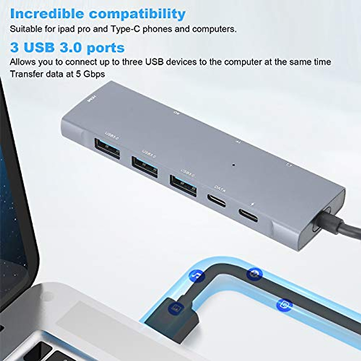 Tgoon 9 in 1 Adapter, Aluminum Alloy, ABS 4k 30hz 5-20V 3A (Maximum 60W) Hub Adapter