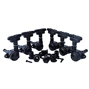 Guyker Guitar Locking Tuners (3L + 3R Handed) - 1:21 Lock String Art Deco Rotomatic Tuning Key Pegs Machine Head with Imperial Style Head Replacement for Electric, Folk or Acoustic Guitars - black