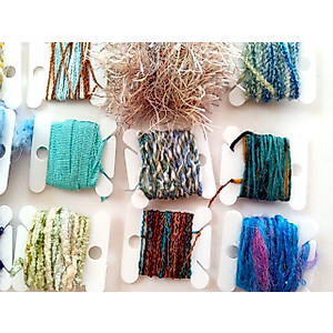 Cape Ann Blue Green Tones 25 Assorted Remnant Scrap Multifiber Multi Texture Yarn Samples