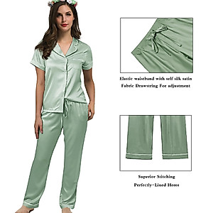 WJing Yi Jia Womens Pajamas Set XS-4XL Silk Satin Pajama Sets Short Pj Sets Button Down Pjs Set Loungewear Sleepwear