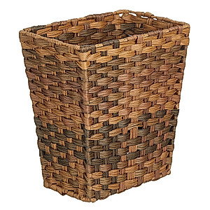mDesign Small Woven Trash Can - Slim Rectangular Waste Basket - Decorative Garbage Waste Bin for Bedroom, Bathroom, Kitchen, Home Office, Craft, Laundry, Utility Rooms, and Garage - Brown Ombre