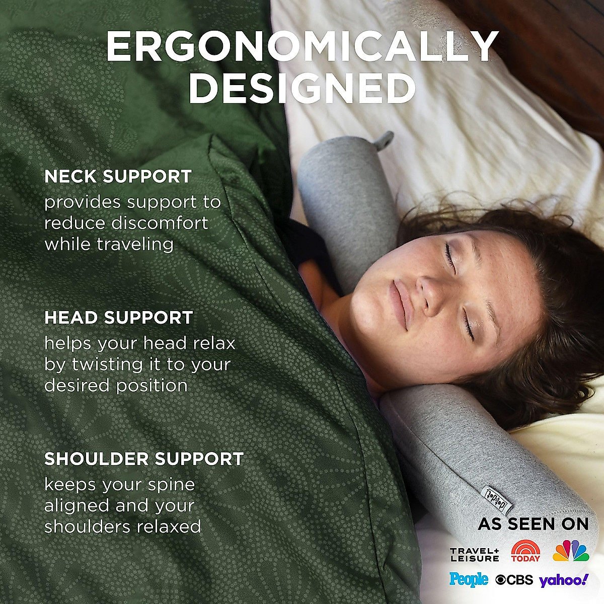 Dot&Dot Twist Memory Foam Travel Pillow for Neck, Chin, Lumbar and Leg Support - Neck Pillows for Sleeping Travel Airplane for Side, Stomach and Back Sleepers - Adjustable, Bendable Roll Pillow