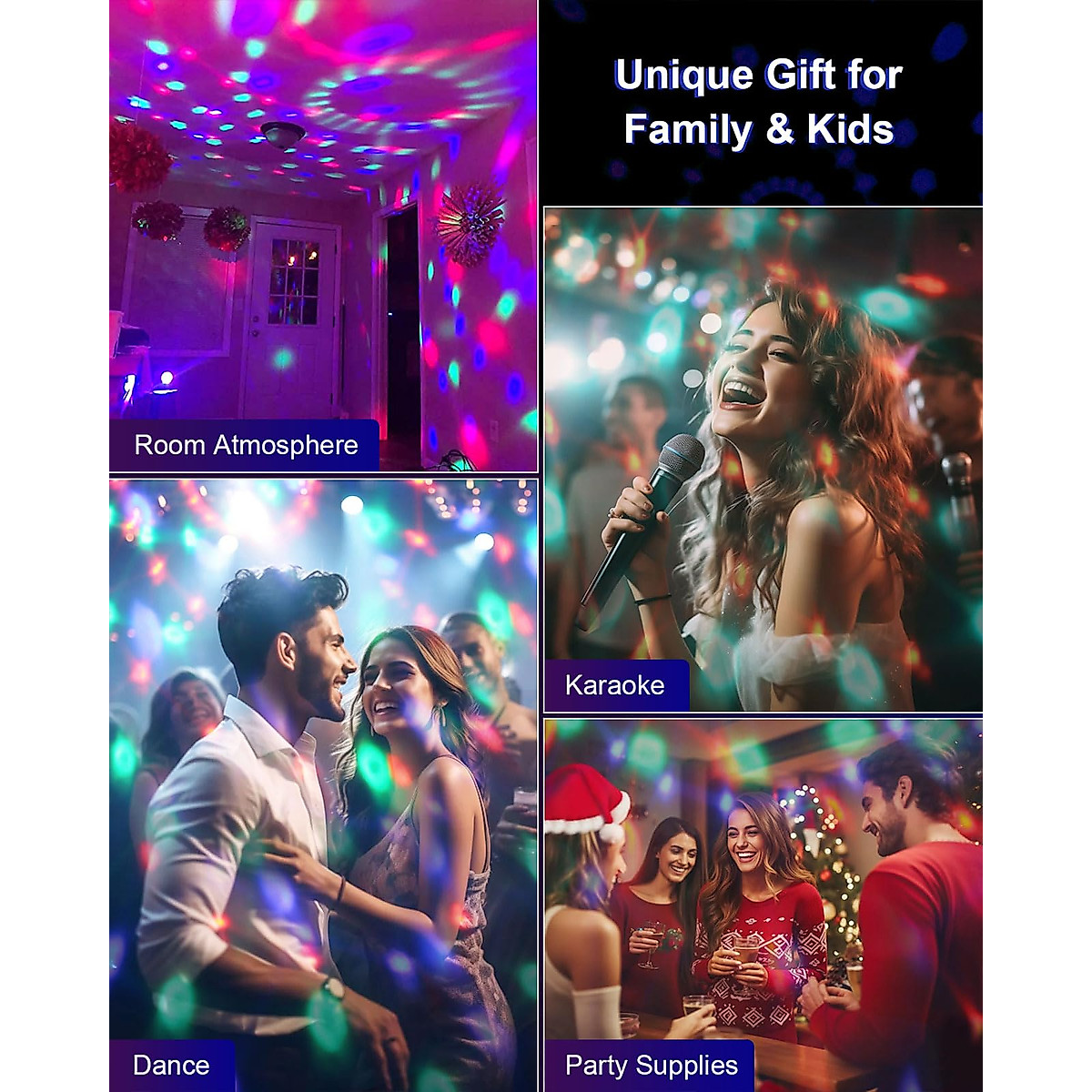 [2-Pack] Sound Activated Party Lights with Remote Control Dj Lighting, RGB Disco Ball Light, Strobe Lamp 7 Modes Stage Par Light for Home Room Dance Parties Bar Karaoke Christmas Wedding Show Club