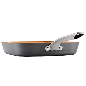 Ayesha Curry Hard Anodized Aluminum Deep Square, Grill Frying Pan, Small, Gray