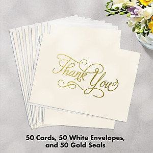 Designer Greetings Bulk Blank Thank You Cards for Any Occasion, Gold Foil Embossed Script (50 Foil-Embossed Thank-You Notes and Envelopes), White, (000-06919-001)