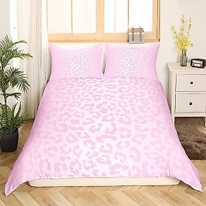 Feelyou Leopard Print Reversible Bedding Set for Kids Boys Girls Cheetah Comforter Cover Set Queen Size Animal Print Duvet Cover Bedroom Decor Safari Pink Bedspread Cover Bedding Collection 3Pcs