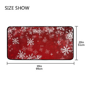 One Bear Christmas Kitchen Rugs and Mats Non Skid Washable Winter Snowflake Red Cushioned Mats AntiFatigue Floor Doormat Farmhouse 39 x 20 inch