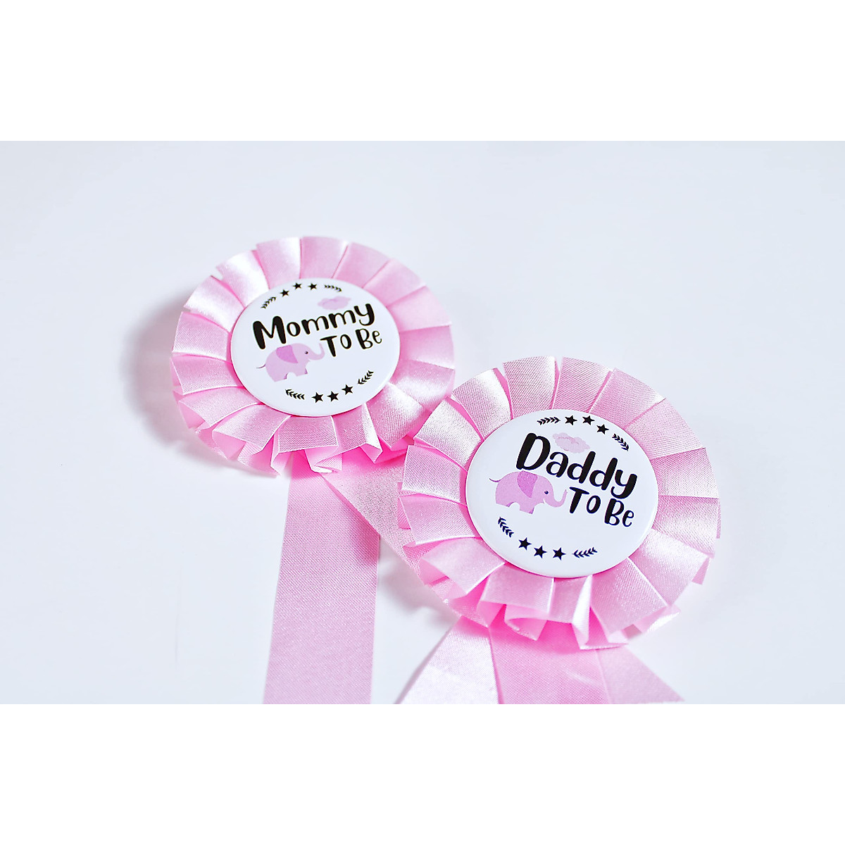 HAPPYLAND Baby Girl Shower Decorations Pink Baby Elephant Set Tinplates Badge Mommy to Be and Daddy to Be Baby Shower