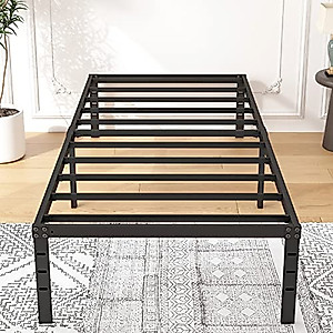 ALDRICH 14 Inch Metal Twin Bed Frame - Single Black Basic Anti Squeak Steel Slats Platform, Easy Assembly Heavy Duty Noise Free Bedframes, No Box Spring Needed