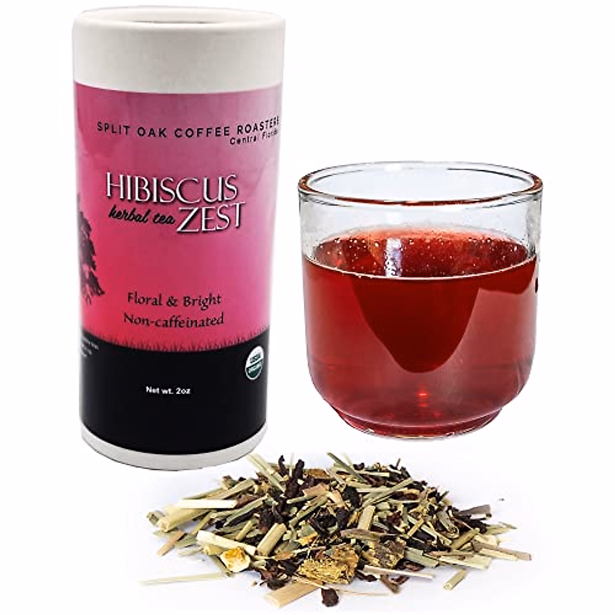 Organic Loose Leaf Tea Hibiscus Herbal Tea Zest. The best Organic Hibiscus Flowers, Lemongrass, Green Rooibos, Licorice Root, Orange Peel and Lemon Essential Oil. 100% USDA Certified Organic Herbs.
