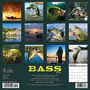 Willow Creek Press Bass Monthly 2024 Wall Calendar (12" x 12")