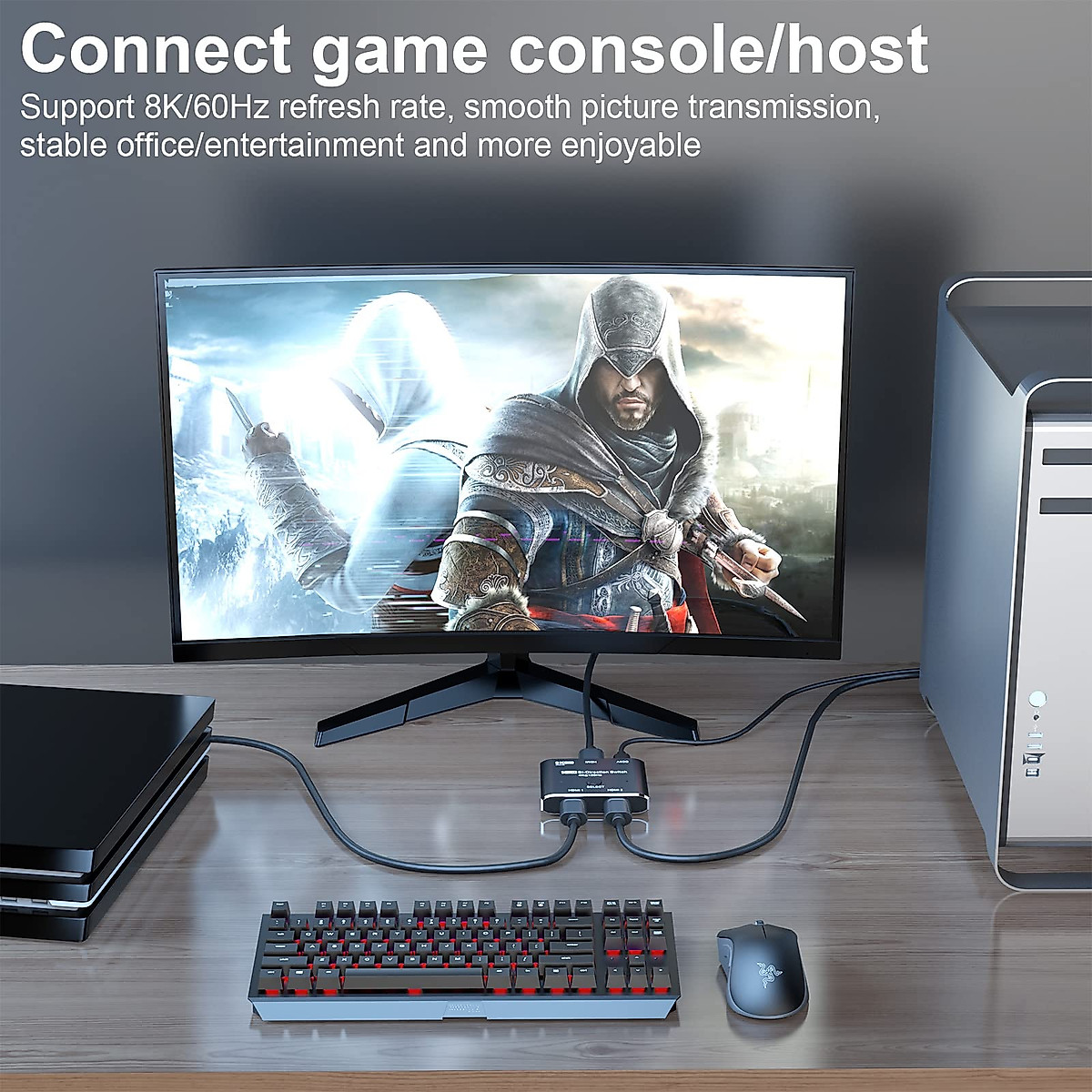 CABLEDECONN HDMI 2.1 Ultra 8K HD Bi-Directional Mini Switch 8K@60Hz 4K@120Hz HDR 1in 2out 2in 1out High Speed 48Gbps Splitter(Singal Display) Converter Compatible with Xbox X PS5 Aluminum Shell