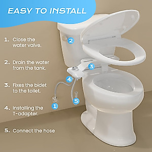 Bidet Attachments, Dual Nozzle (Feminine and Rear Wash) Non-Electric Bidet Attachment for Toilet Seat, Adjustable Water Pressure, Ease of Installation (Classic White Style)