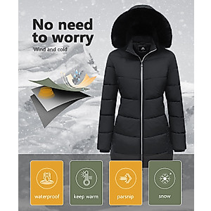 MOERDENG Women's Winter Windproof Warm Down Coats Waterproof Thicken Hooded fashions Puffer Jacket Black 01-L