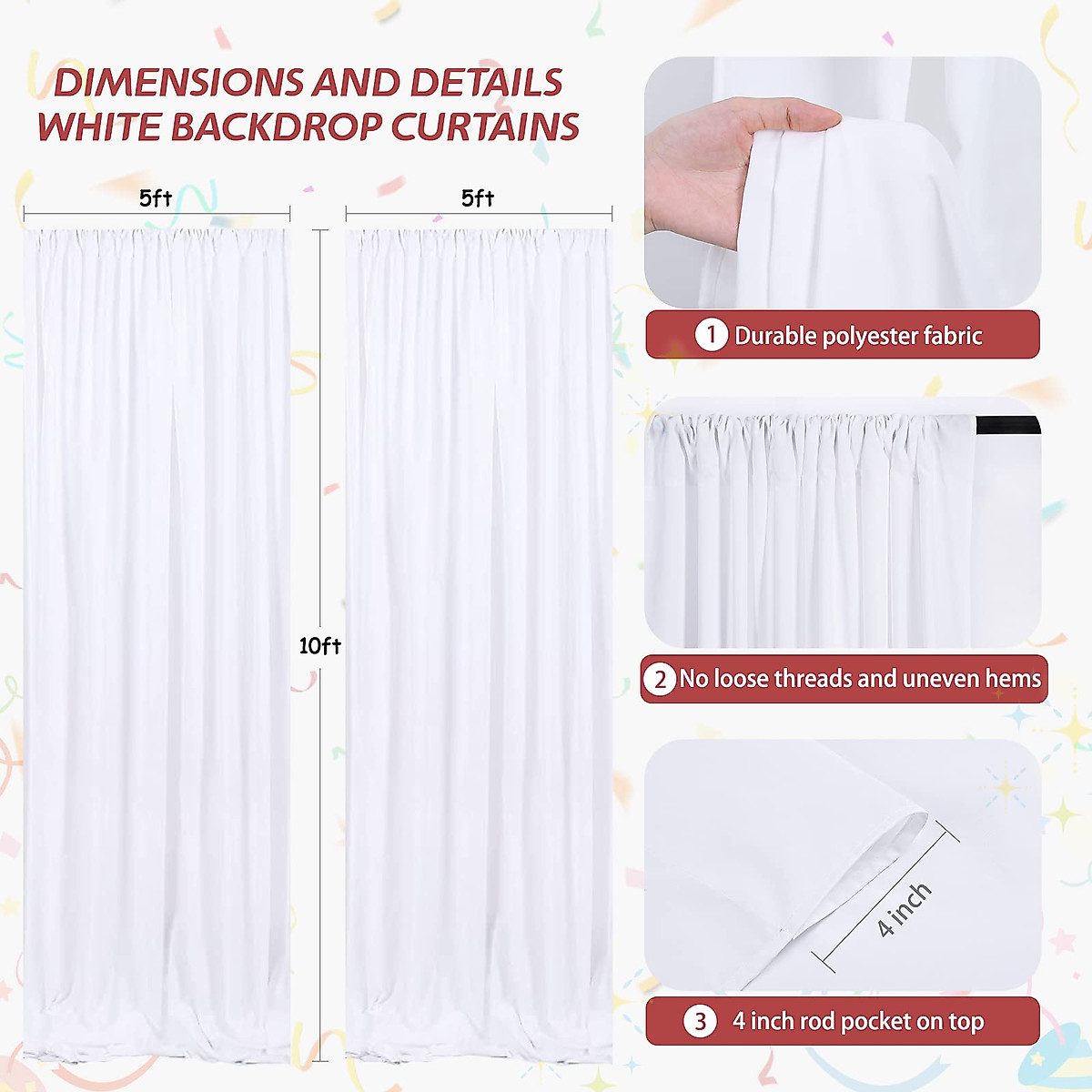 10ft x 10ft White Backdrop Curtains for Parties Thick White Backdrop Drape for Wedding Baby Shower 2 Panels 5ft x 10ft