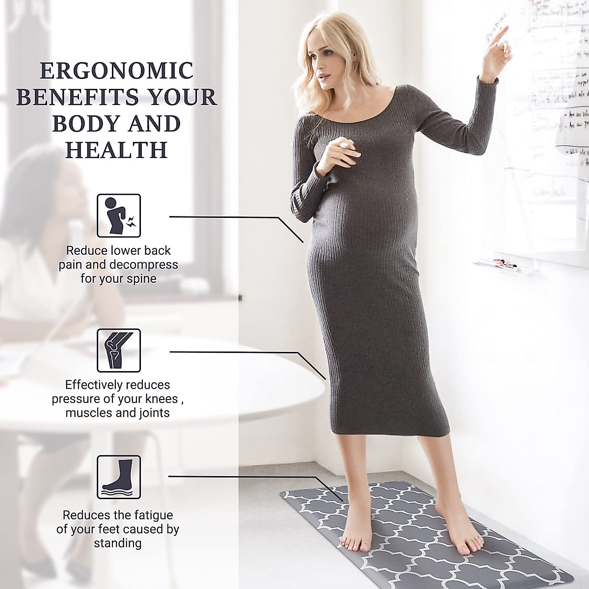 WISELIFE Kitchen Mat and Rugs Cushioned Anti-Fatigue Kitchen mats ,17.3"x 28",Non Slip Waterproof Kitchen Mats and Rugs Ergonomic Comfort Mat for Kitchen, Floor Home, Office, Sink, Laundry , Grey