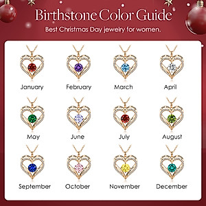 LOUISA SECRET Love Heart Birthstone Necklaces for Women 925 Sterling Silver Christmas's Day Gifts for Women Her Wife Girlfriend Mother Rose Gold Diamond Jewelry Anniversary Birthday Gifts