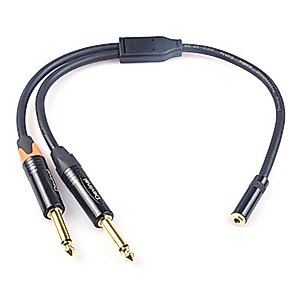 Devinal 3.5mm to Dual 1/4 Y Splitter Cable, 1/8" Female TRS to Dual 6.35mm TS Male Adapter, Female Mini Jack Stereo to 2 Quarter inch Mono Converter 1 feet