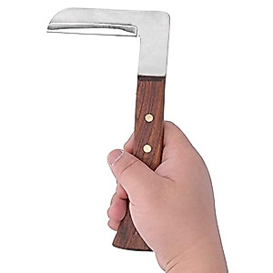 L Shape Hoof Knife, 7.8 in Sharp Ergonomic Curved Wooden Handle Left Right Handed High Hardness Steel Hoof Knife, Durable Practical Livestock Hand Hoof Trimming Tool for Farm Horse Cattle Goat(Right)