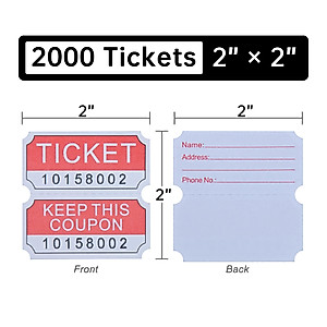 L LIKED 2000 Raffle Tickets Double Roll 50/50 Lottery Ticket for Events, Entry, Class Reward, Fundraiser & Prizes (Red)