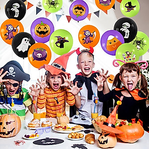 60Pcs Halloween Balloons, 12" Orange Black Purple Green Halloween Party Ballons, Pumpkin Bat Ghost Halloween Theme Latex Ballons for Halloween Birthday Party Decorations Halloween Decorations (A)