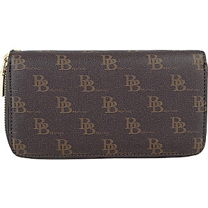 B BRENTANO Vegan Double-Zipper Wallet Clutch with Removable Wrist Strap (MB - Brown)