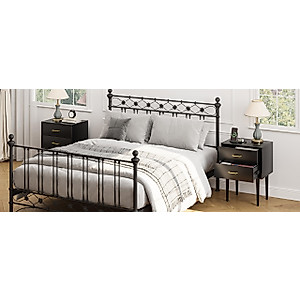 Black Nightstand with 2 Drawers, Modern Night Stand Black, Wooden Night Stands for Bedroom, Bed Side Table, End Table, Gold Handle 26 Inch Tall, Large Size