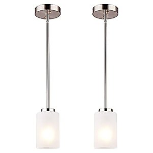 Eietonte 1-Light Mini Pendant Light Fixtures, Industrial Chandelier Hanging Ceiling Light with Opal White Shades, Adjustable Height, Brushed Nickel Pendant Lighting for Kitchen Bedroom Hallway, 2 Pack