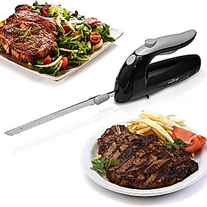 Upgraded Premium NutriChef Electric Knife - 8.9" Carving Knife, Serrated Blades, Lightweight, Ergonomic Design Easy Grip, Easy Blade Removal, Great For Thanksgiving, Meat & Cheese, Black