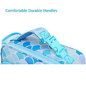 FlowFly Kids Lunch box with buckle Insulated Cooler Back to School Thermal Meal Tote Kit for Girls, Boys (Mermaid)