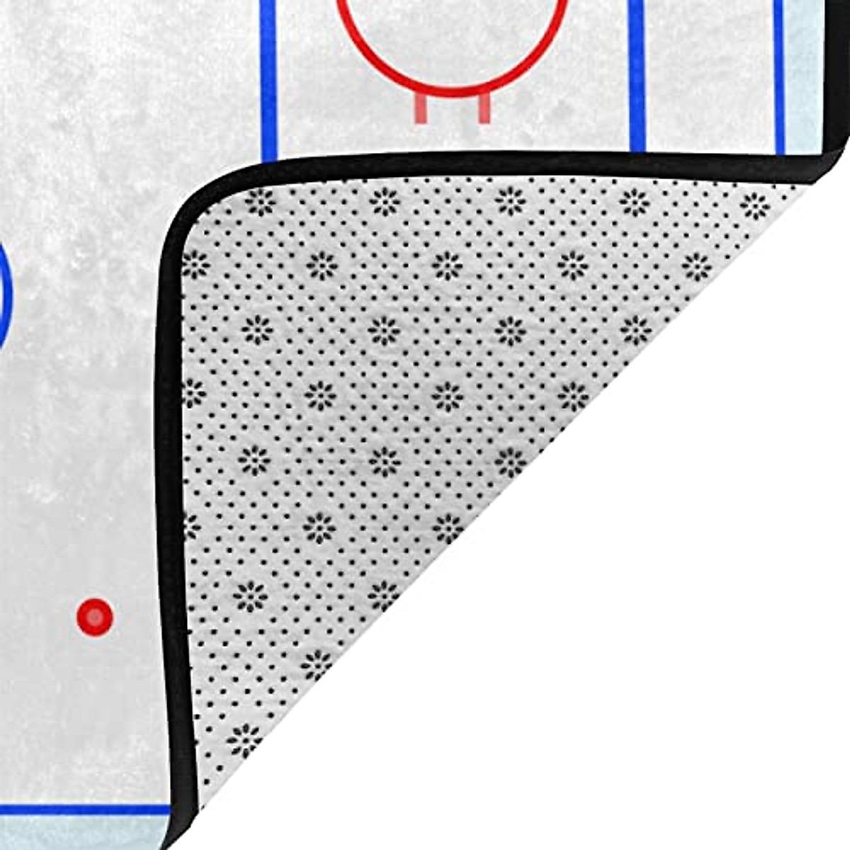 Soft Area Rug for Living Room,Ice Hockey Field in Blue Tones and Red Graphic Outline for Sport Events,Large Floor Carpets Doormat Non Slip Washable Indoor Area Rugs for Bedroom Kids Room 4 x 5.3Ft