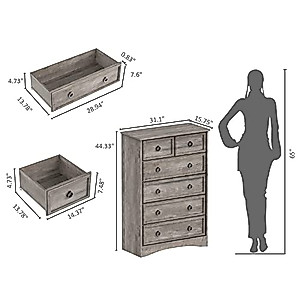 Modern 6 Drawer Dresser, Dressers for Bedroom, Tall Chest of Drawers Closet Organizers and Storage for Clothes - Easy Pull Handle, Textured Borders Drawers for Living Room, Bedroom, Hallway, Gray Wash