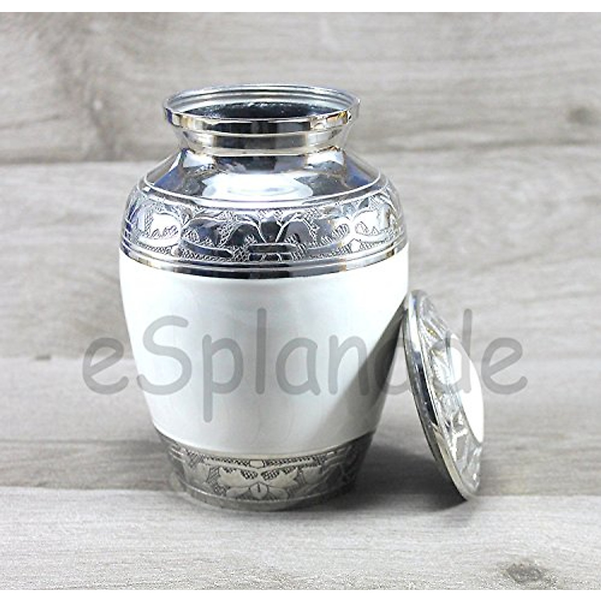 eSplanade Cremation Urn Memorial Container Jar Pot | Metal Burial Urns | Keepsake for Ashes | Brass - White - 6" Inches (Medium)