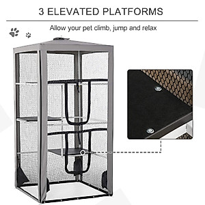 PawHut 79" H Cat House Kitten Enclosure Mesh Playpen Steel Frame with 3 Platforms, 2 Doors and 4 Sandbags for Stability, Indoor/Outdoor