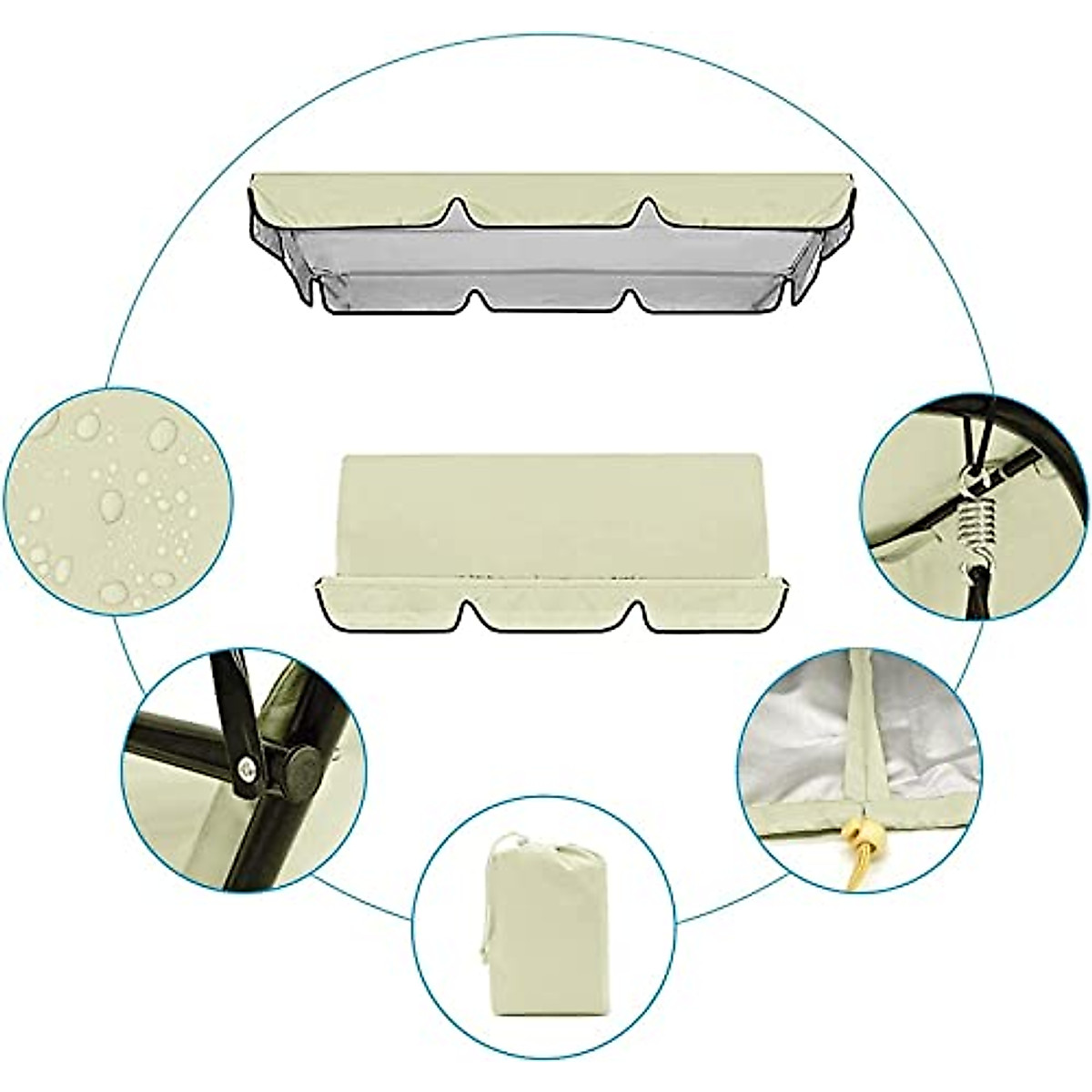 KFJZGZZ Replacement Cover Swing Ceiling Cloth Rain Cover Outdoor Awning Courtyard Patio Lawn & Garden Tree Swing for Adults Couch (0-Beige, One Size)