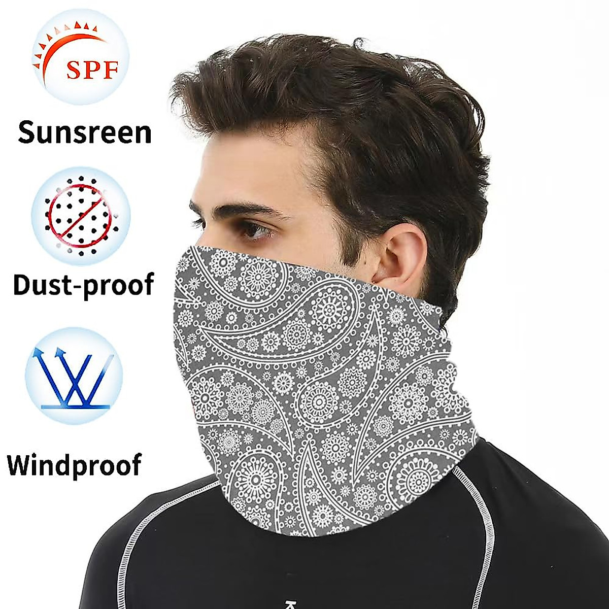 MOXBEST Neck Gaiter Mask Face Scarf Bandana Tube Cover Headwear Balaclava Headband Headwrap for Men and Women (12-Paisely A)