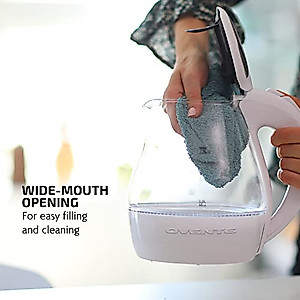 OVENTE Lighted Electric Glass Kettle 1.5 Liter with Blue LED Light and Stainless Steel Lid, Fast Heating Countertop Tea Maker Hot Water Boiler with Auto Shut-Off & Boil Dry Protection, White KG845W