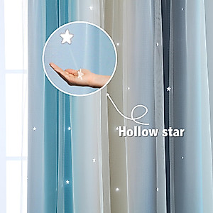 Anytime Dream Star Blackout Curtains for Kids Rooms Girl Princess Curtain for Daughter Bedroom Window (Blue,1 Panel,W52 x L63inch)