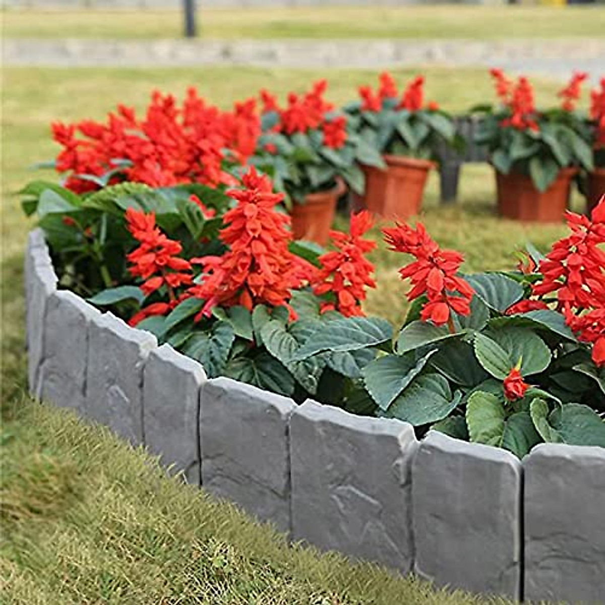 PFCDZDU Garden Landscape Edging Borders No Dig, 20 PCS Plastic Lawn Fence, Interlocking Imitation Stone Edge for DIY Outdoor Patio Balcony Yard ( Color : Gray , Size : 10pcs )