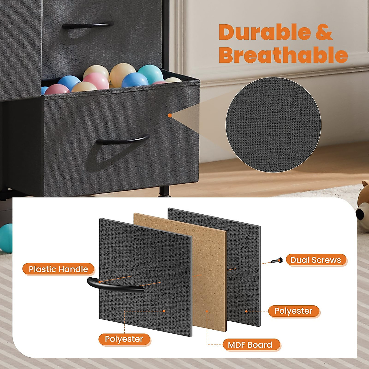 Sweetcrispy 8 Drawers Dresser for Bedroom, Kidsroom Furniture, Tall Chest Tower, Storage Organizer Units for Clothing, Closet, Fabric Bins, Wood Top, Steel Frame, Lightweight, Assemble Tools Include