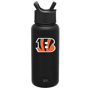 Simple Modern Officially Licensed NFL Cincinnati Bengals Water Bottle with Straw Lid | Vacuum Insulated Stainless Steel 32oz Thermos | Summit Collection