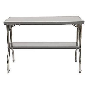 2 Layers Folding Catering Prep Table Commercial Worktable Workstation Stainless Steel Prep Work Table for Restaurants Kitchen Garages Canteens,1100lbs Loading