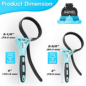 SHALL 2-Piece Rubber Strap Wrench Set, Adjustable Oil Filter Wrench, Jar Opener, 4" & 6" Max Rotation Diameter, Anti-slip Handle, 2-Pack PVC Gloves Included, for Pipe, Oil Filter, Jar, Water Faucet