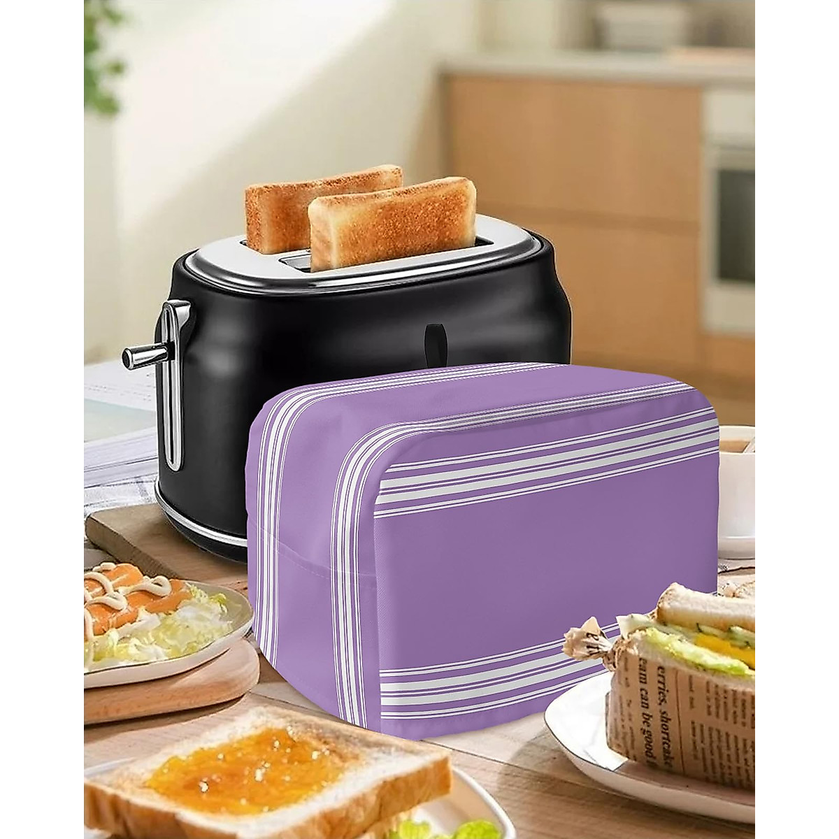 Toaster Dust Cover for Kitchen 2 Slice, Farmhouse Purple White Stripe Bread Maker Covers Toasters for Fingerprint Protector Washable Small Appliance Covers Accessories (12x7.5x8in)