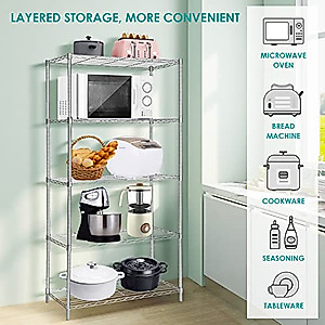 Doredo 5 Tier Wire Shelving Unit, Height Adjustable Wire Shelves, Metal Wire Rack Shelving for Laundry, Kitchen, Bathroom, Pantry, Closet (13.5" D x 29" W x 59" H, Silver)
