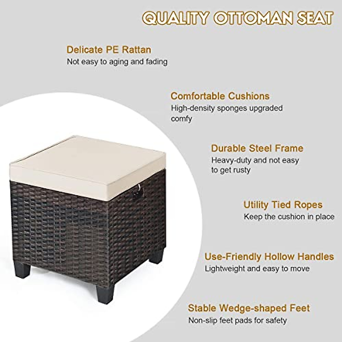 Tangkula 2 Pieces Outdoor Patio Ottoman, All Weather Rattan Wicker Ottoman Seat, Patio Rattan Furniture, Outdoor Footstool Footrest Seat w/Removable Cushions (Cream)