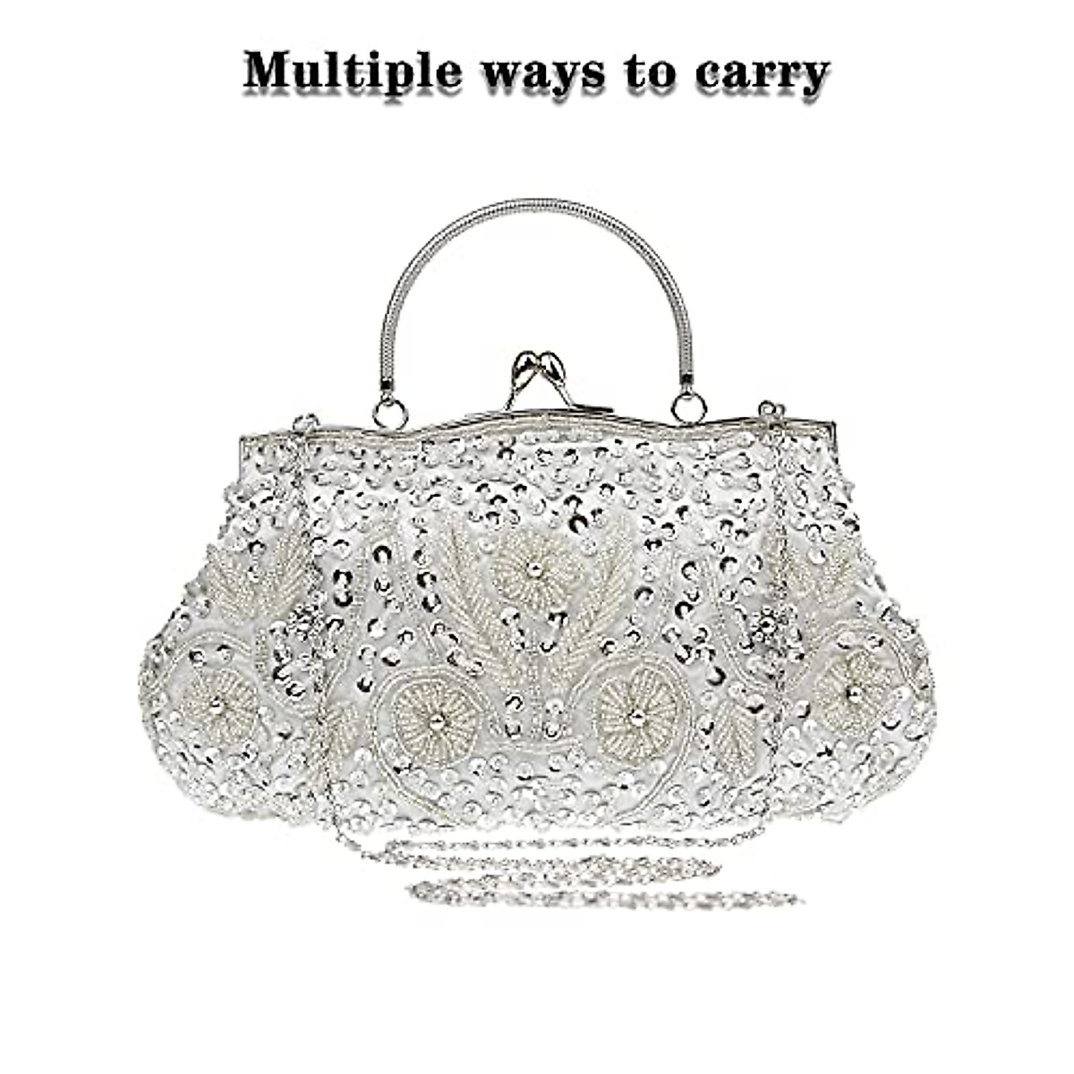 COAIMANEY Womens Vintage Floral Beaded Rhinestone Embroidery Clutch Purse Evening Handbag Shoulder Bag for Wedding Party Prom
