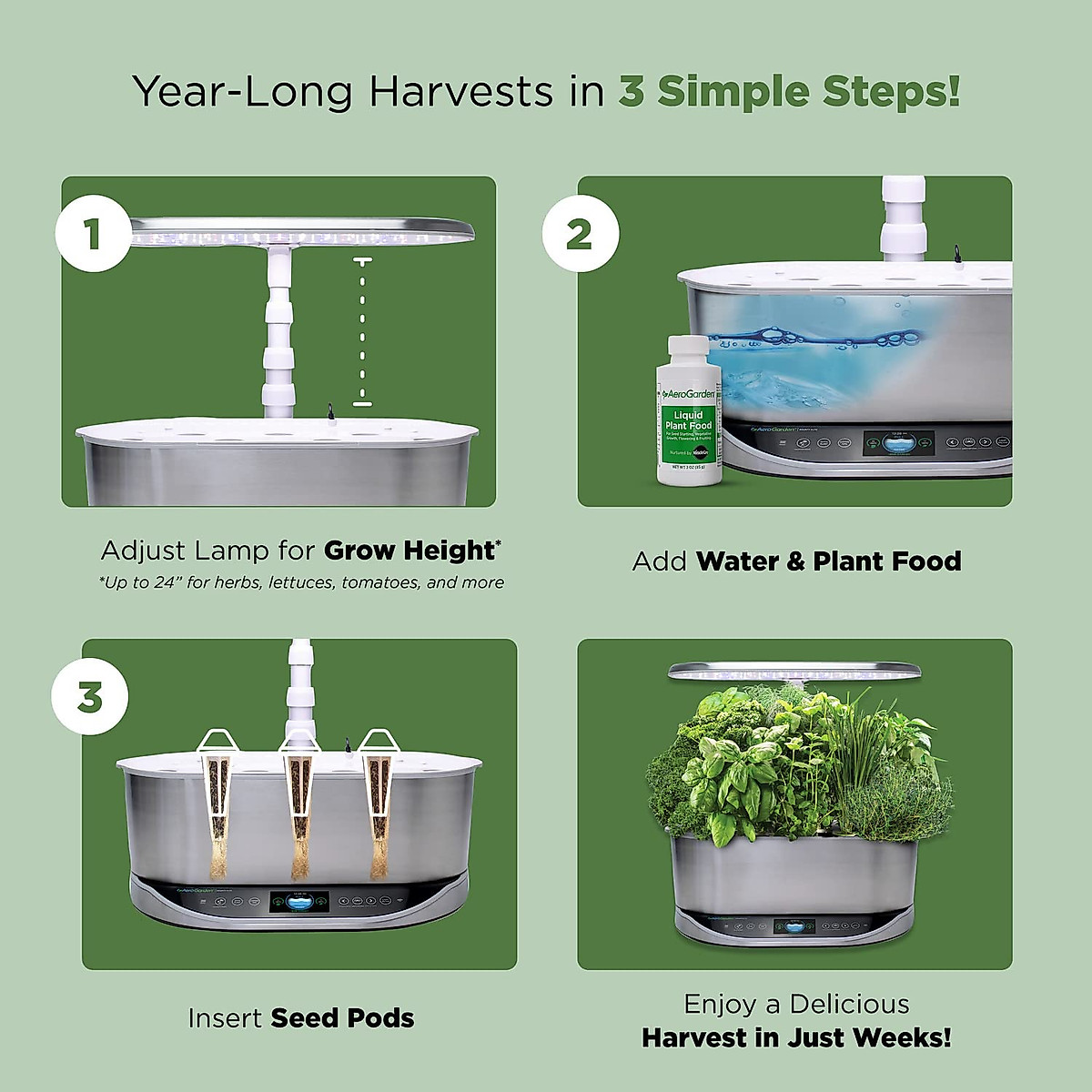 AeroGarden Bounty Elite - Indoor Garden with LED Grow Light, WiFi and Alexa Compatible, Stainless Steel