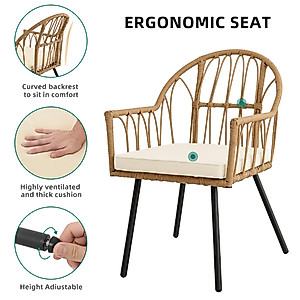 YITAHOME 5 Pieces Patio Dining Table Chair Set, Outdoor Table and Chairs with 4 Holders, Patio Furniture Set with Umbrella Hole, Outdoor Rattan Dining Table Set for Patio, Backyard, Balcony, Garden